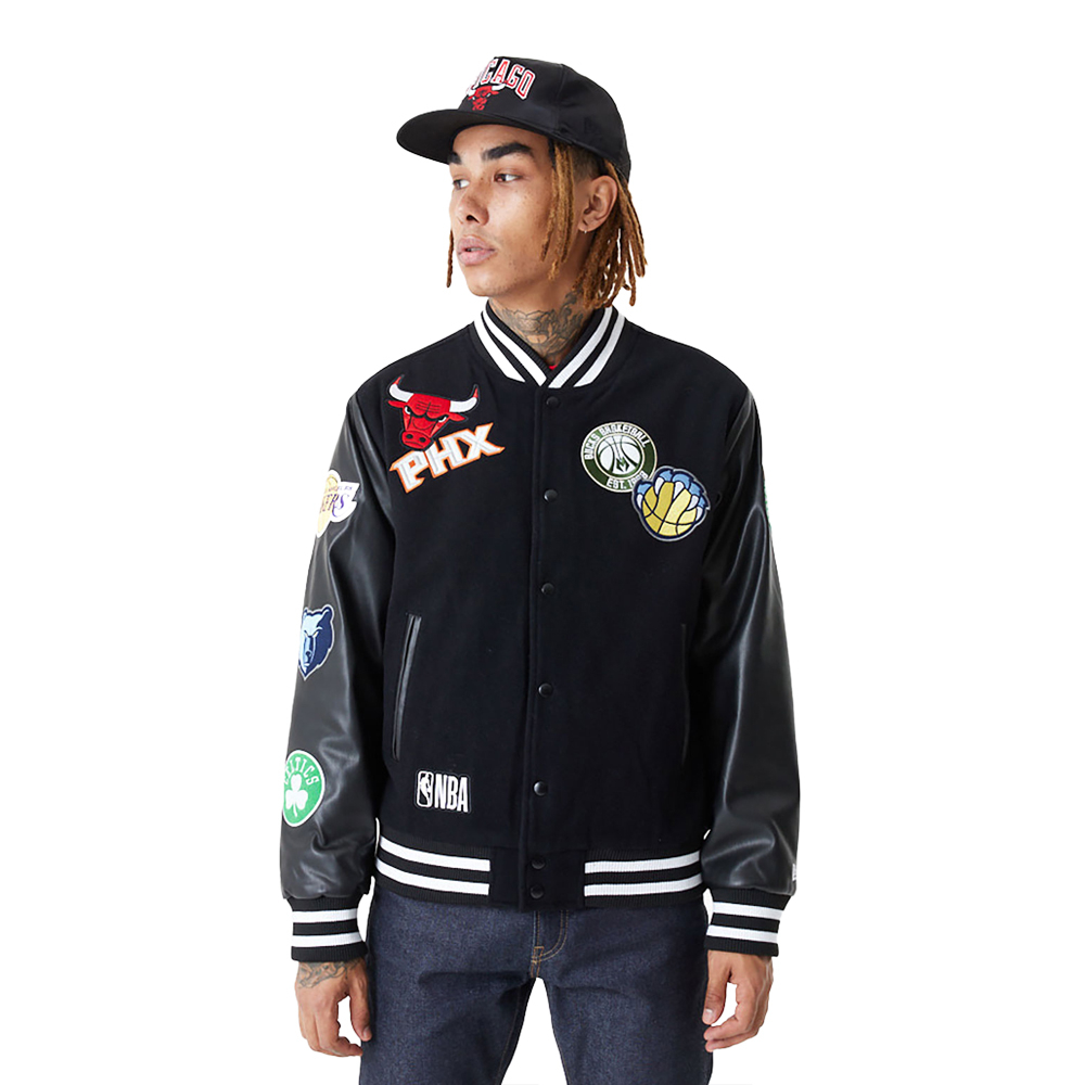 New Era - New Era NBA All Over Badge Varsity Jacket 'Black' - NBA
