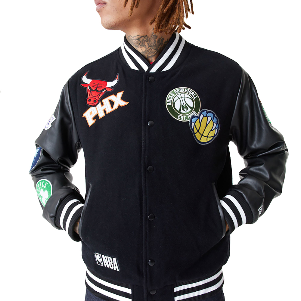 New Era - New Era NBA All Over Badge Varsity Jacket 'Black' - NBA