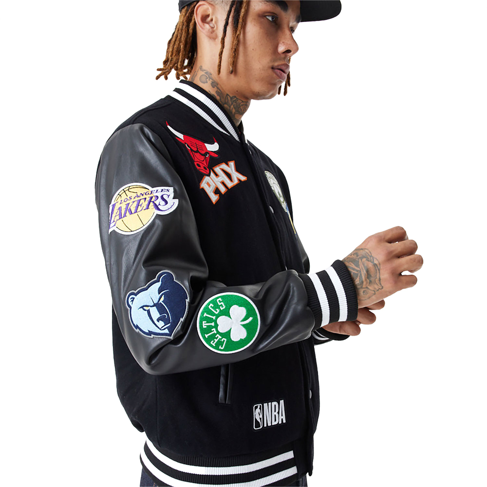 New Era - New Era NBA All Over Badge Varsity Jacket 'Black' - NBA