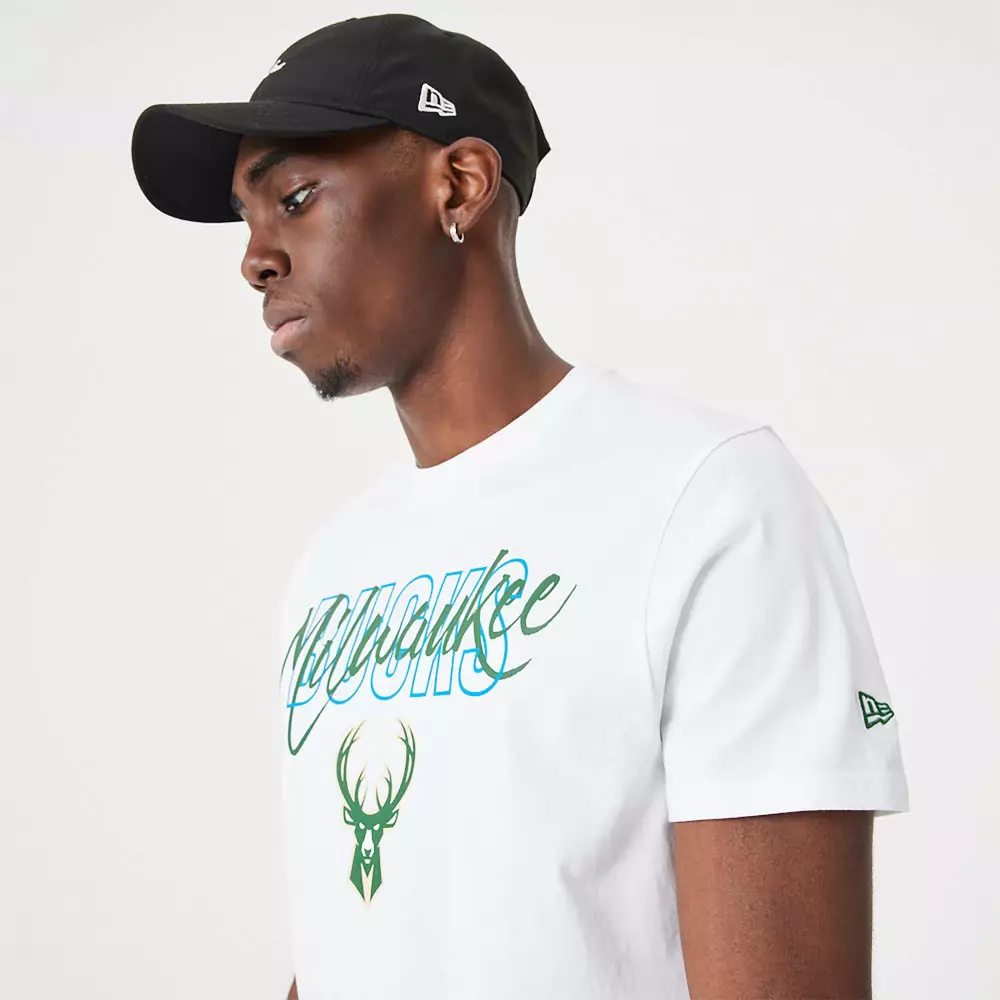 New Era - New Era Milwaukee Bucks NBA Script T-Shirt 'White' - NBA