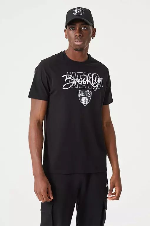 New Era - New Era Brooklyn Nets NBA Script T-Shirt 'Black/White' - NBA